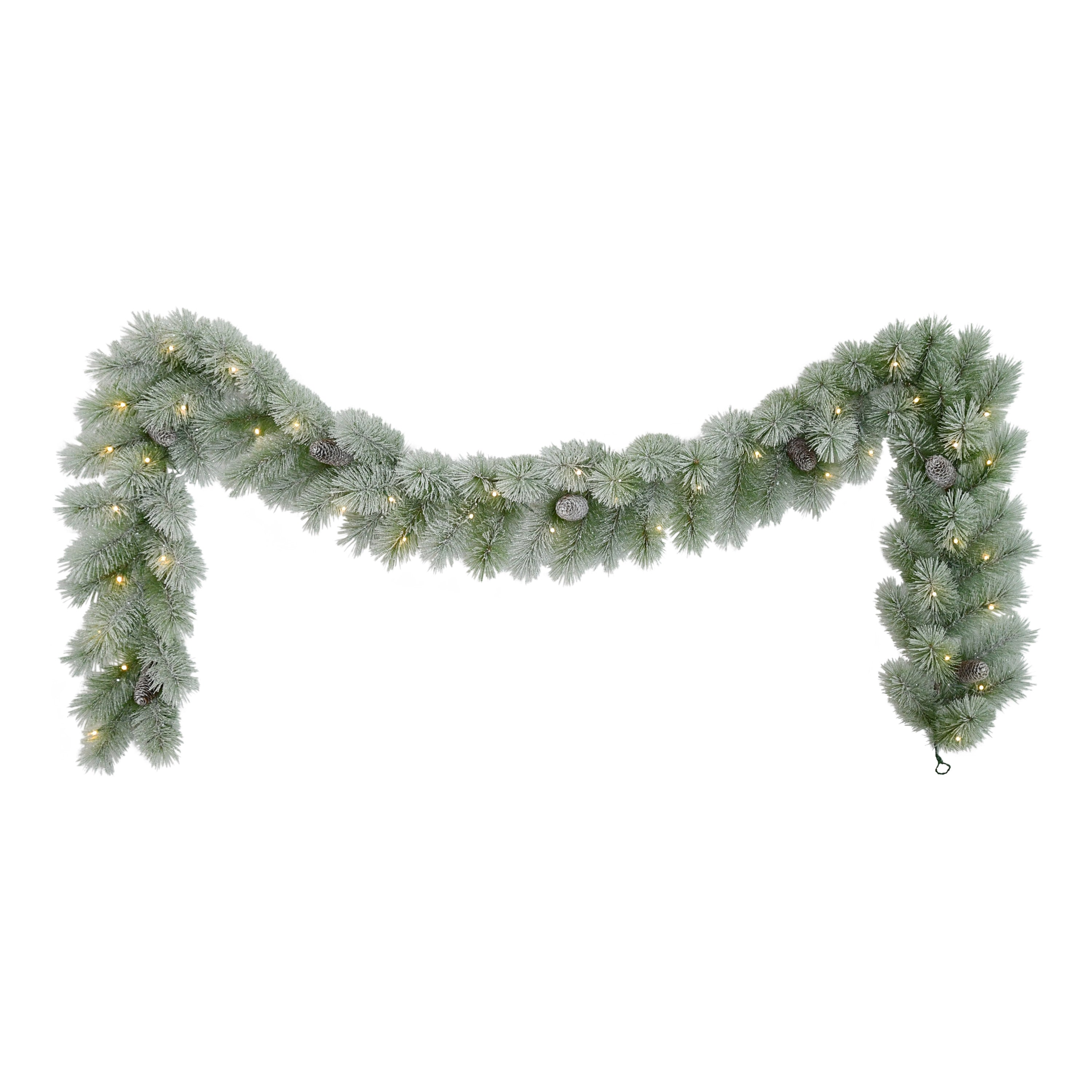 9' x 10" Pre-Lit Flocked Garland with Warm White LED Lights – puleointl